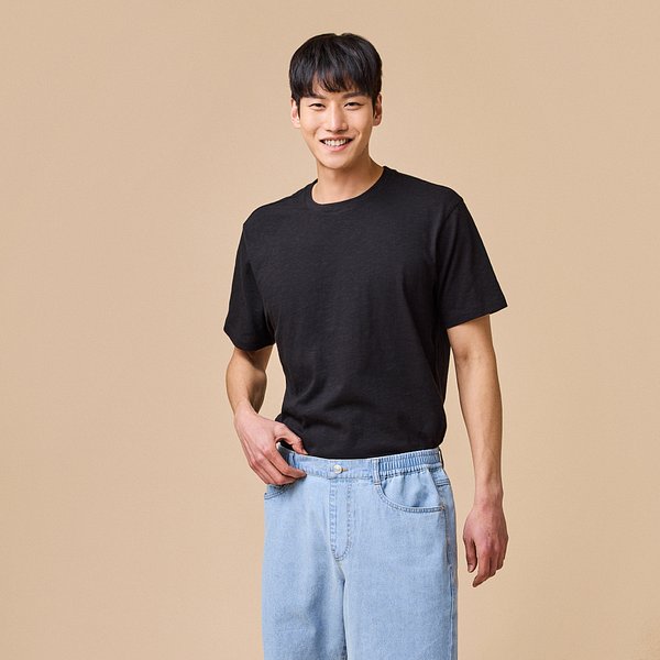 Jaju자주 남 Better코튼 슬럽 크루넥 티셔츠 Sivillage 에스아이빌리지