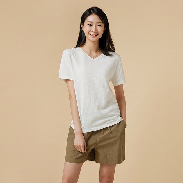Jaju자주 여 Better 코튼 슬럽 브이넥 반팔 티셔츠 Sivillage 에스아이빌리지