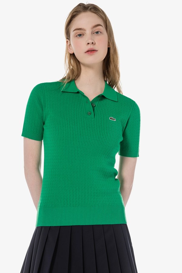 Lacoste라코스테 라코스테 여성 케이블 반팔 폴로 스웨터 Af496e 53g L94 Sivillage 에스
