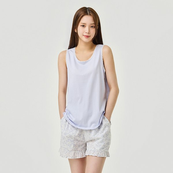 Jaju자주 여 코튼 레이스 민소매 파자마 티셔츠 Sivillage 에스아이빌리지