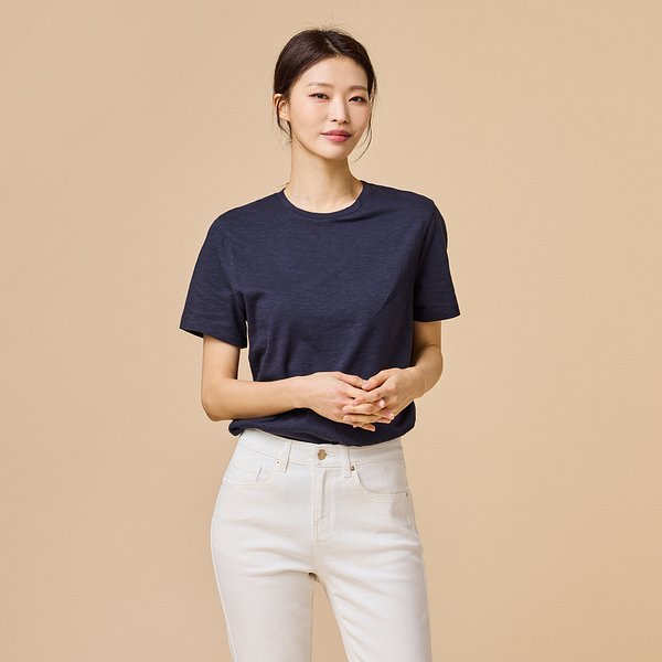 Jaju자주 여 Better코튼 슬럽 라운드넥 티셔츠 Sivillage 에스아이빌리지