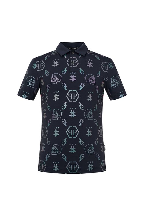 Philipp Plein Golf필립플레인 골프 Men 홀로그램 Aop 스컬 숏 슬리브 폴로 셔츠 Si