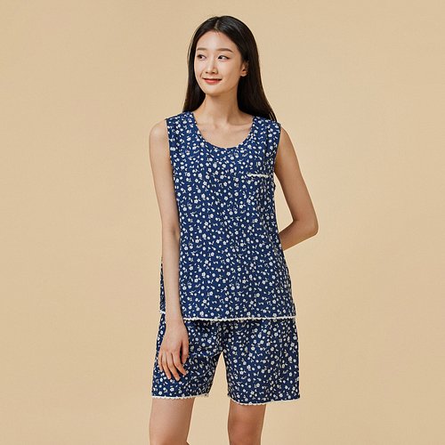 Jaju자주 여 레이온 우븐 플라워 민소매 상의 Sivillage 에스아이빌리지
