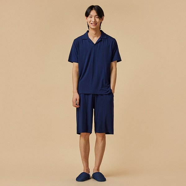 Jaju자주 남 레이온 스트레치 카라형 반팔 티셔츠 Sivillage 에스아이빌리지