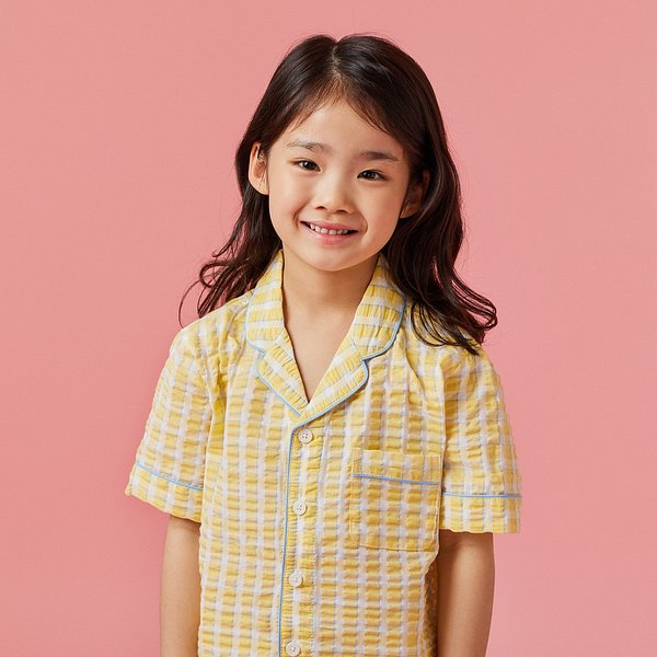 Jaju자주 키즈 50수 코튼 시어서커 네모 체크 5부 파자마상하세트 Sivillage 에스아이빌리지