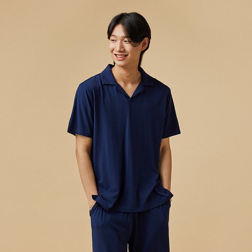 Jaju자주 남 레이온 스트레치 카라형 반팔 티셔츠 Sivillage 에스아이빌리지