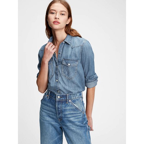 Gap Adults갭 여성 플랩 포켓 데님 셔츠 Sivillage 에스아이빌리지