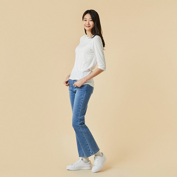 Jaju자주 스트레치 슬림핏 5부 티셔츠 Sivillage 에스아이빌리지