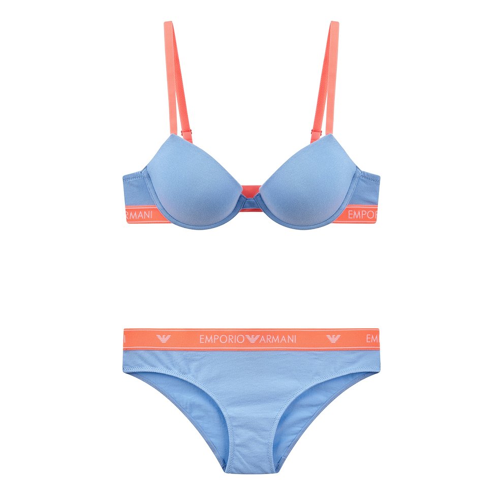 Emporio Armani Underwear엠포리오 아르마니 언더웨어 배색 로고 푸쉬업 브라 And 팬티 세트 Si