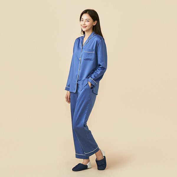 Jaju자주 여 새틴 파자마상하세트블루 Sivillage 에스아이빌리지