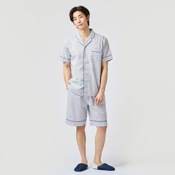 Jaju자주 남 Better 코튼 시어서커 체크 5부 파자마 세트 Sivillage 에스아이빌리지