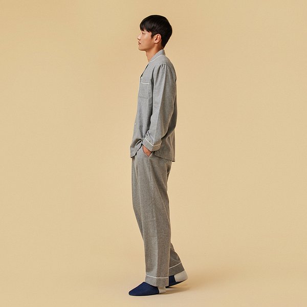 Jaju자주 남 플란넬 컬러 파자마 세트 Sivillage 에스아이빌리지