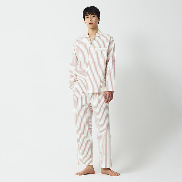 Jaju자주 Set 남 60수 코튼 스트라이프 긴팔 파자마 셔츠 10부 파자마 팬츠 Sivillage 에스아이빌리지
