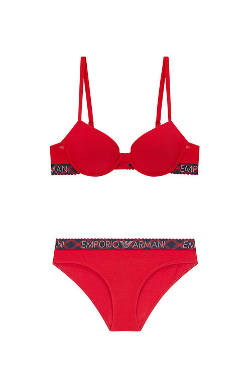Emporio Armani Underwear엠포리오 아르마니 언더웨어 여성 엑스 패턴 밴드 푸쉬업 브라 And 스캘럽 로고 밴딩