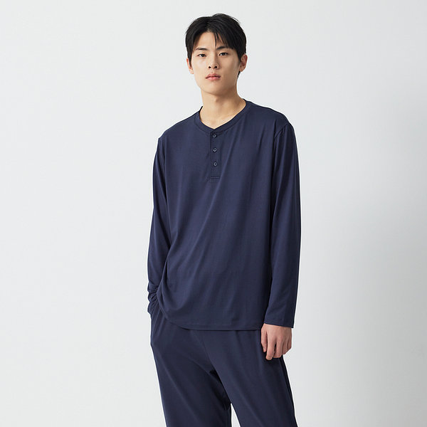 Jaju자주 Set 남 보드라운 피치스킨 긴팔 파자마 티셔츠 10부 파자마 팬츠 Sivillage 에스아이빌리지