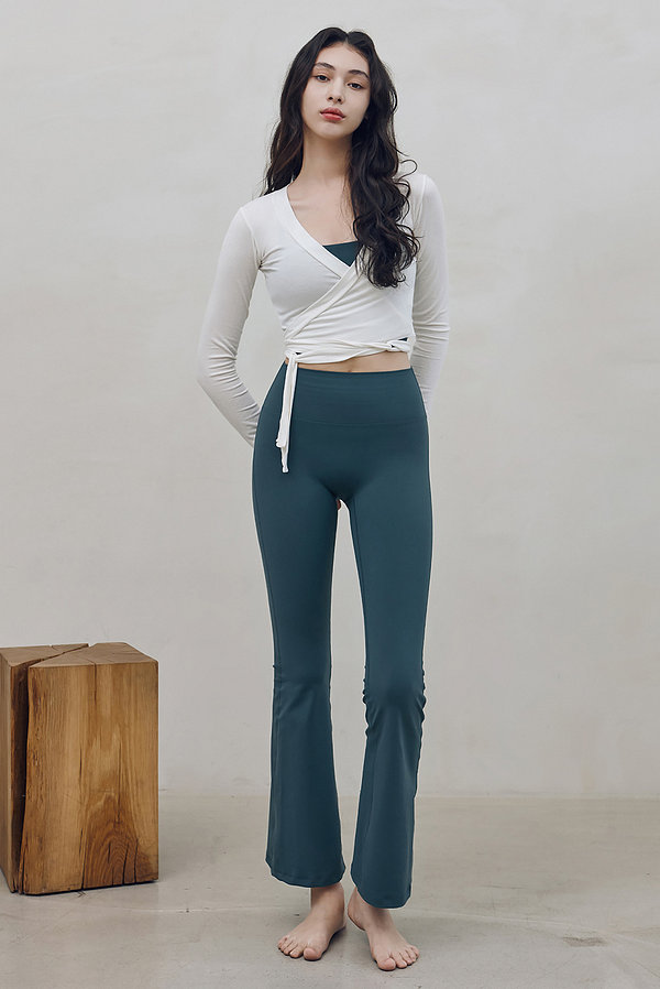 Deviwear데비웨어 여성 요가복 Devi B0073 오션그린 필라테스 군살 제로 와이드 부츠컷 레깅스 Si