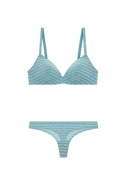 Emporio Armani Underwear엠포리오 아르마니 언더웨어 여성 로고 패턴 메쉬 트라이앵글 브라 And 티팬티 세트