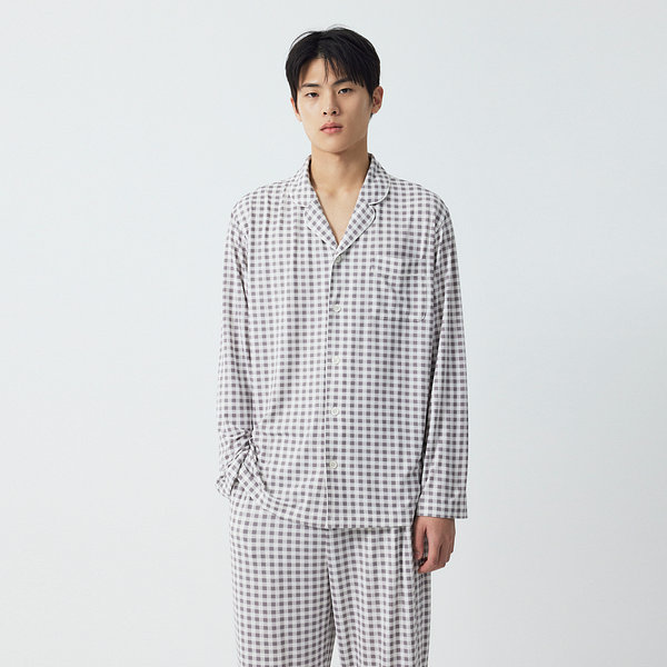 Jaju자주 Set 남 보드라운 피치스킨 긴팔 파자마 셔츠 10부 파자마 팬츠 Sivillage 에스아이빌리지