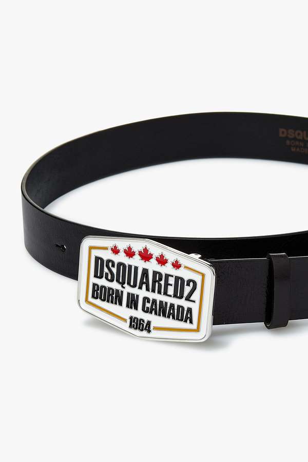 Dsquared2디스퀘어드2 남성 메이플 로고 플라크 레더 벨트 Sivillage 에스아이빌리지