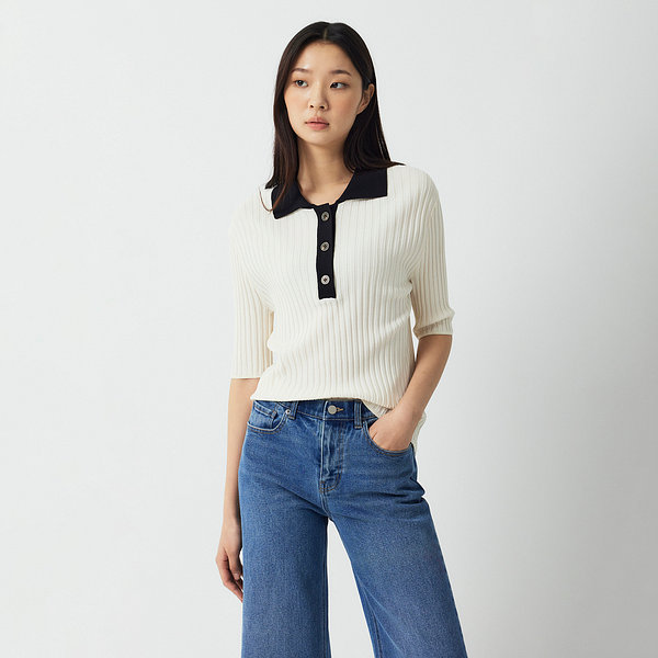 Jaju자주 여 카라 배색 스웨터 Sivillage 에스아이빌리지