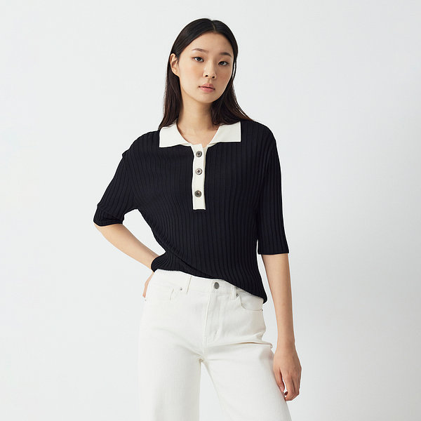 Jaju자주 여 카라 배색 스웨터 Sivillage 에스아이빌리지