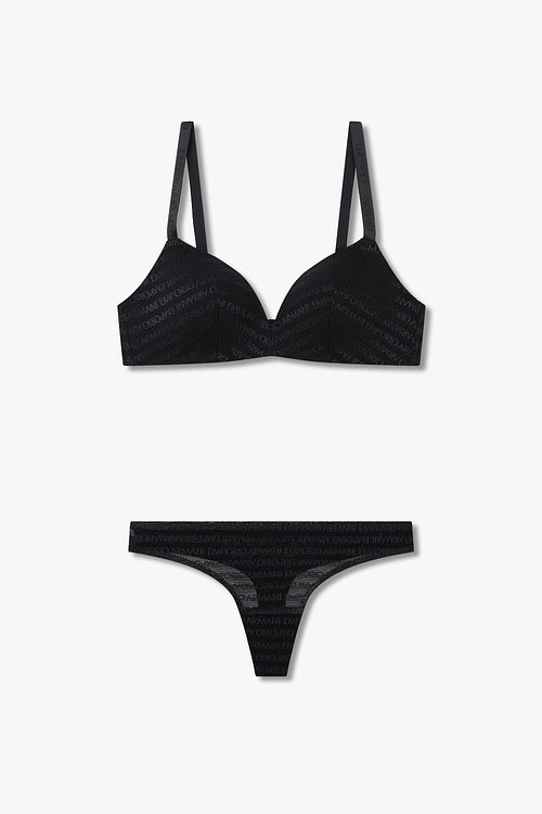 Emporio Armani Underwear엠포리오 아르마니 언더웨어 여성 자수 로고 패턴 트라이앵글 브라 And 메쉬 티팬티