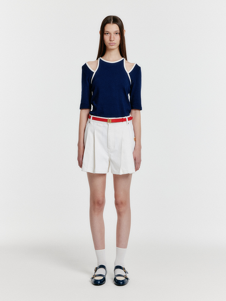 EENK(잉크) YOUEL Half Sleeve Cutout Top - Navy | S.I.VILLAGE (에스아이빌리지)