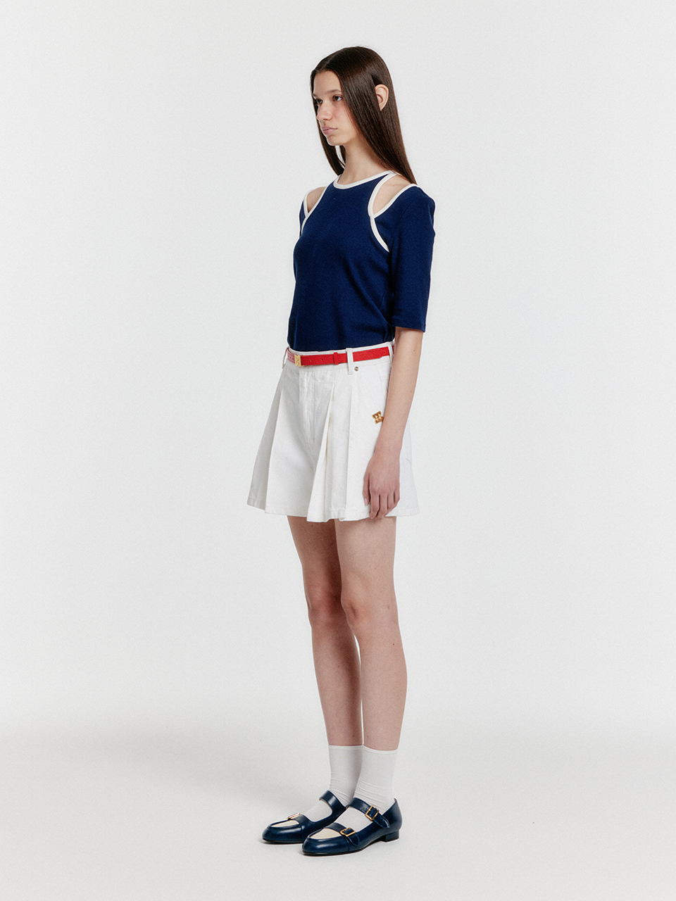 EENK(잉크) YOUEL Half Sleeve Cutout Top - Navy | S.I.VILLAGE (에스아이빌리지)